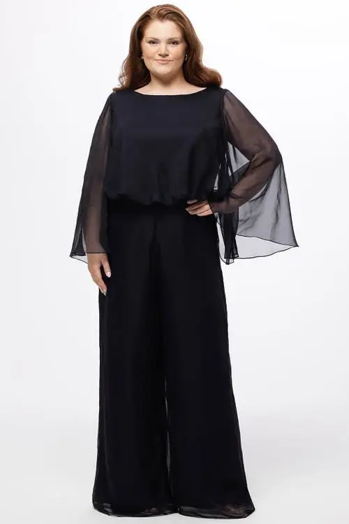 SYDNEY'S CLOSET Scoop Neck Wide Leg Jumpsuit With Sleeves - Black