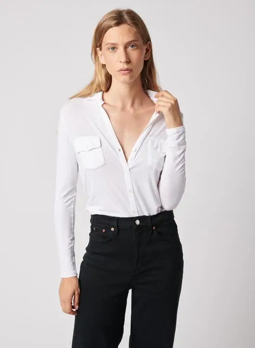 Majestic Filatures Soft Touch Long Sleeve Pocket Shirt - Blanc