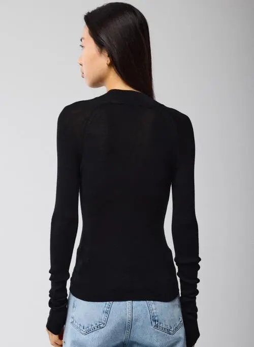 Majestic Filatures Merino Silk Micro Rib Long Sleeve Mock Neck