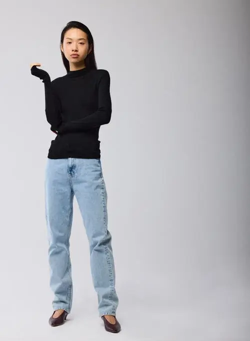 Majestic Filatures Merino Silk Micro Rib Long Sleeve Mock Neck