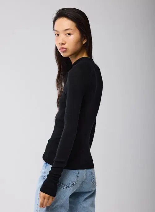 Majestic Filatures Merino Silk Micro Rib Long Sleeve Mock Neck