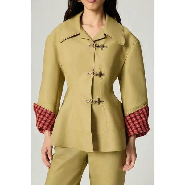 NOCTURNE Fitted Jacket With Buckle Front - Olive Green