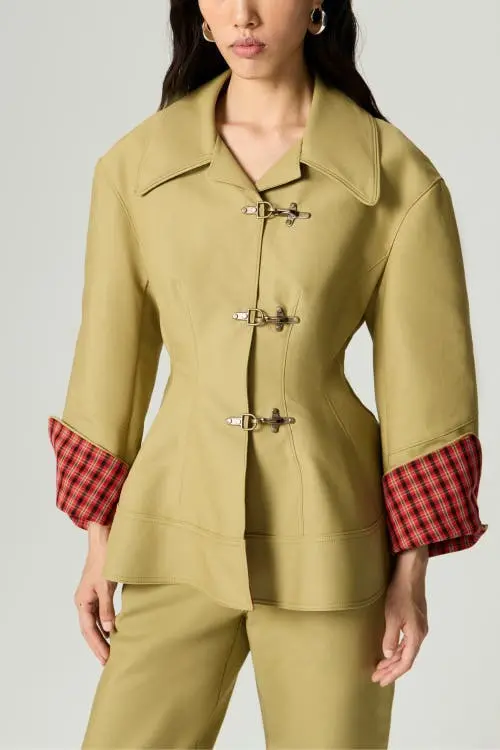 NOCTURNE Fitted Jacket With Buckle Front - Olive Green