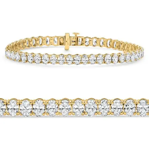 BLISS DIAMOND 10ct Oval Cut Lab Grown Diamond Tennis Bracelet - 14k Yellow Gold