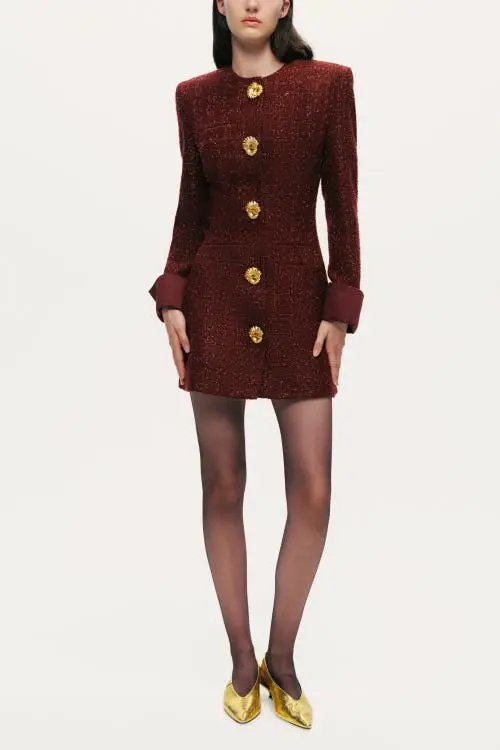NOCTURNE Bouclé Mini Dress With Gold-tone Buttons