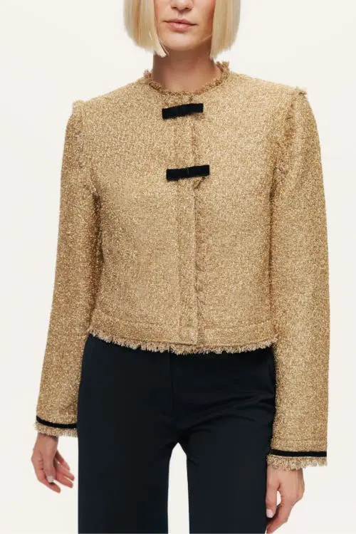 NOCTURNE Textured Cropped Jacket - Gold