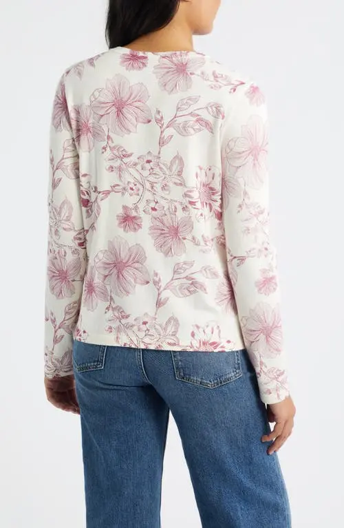 Bobeau Floral Print Fine-gauge Cardigan