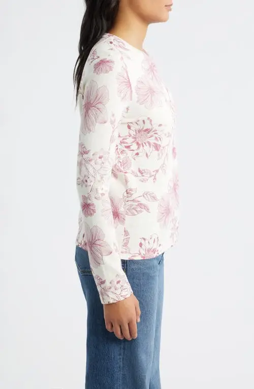 Bobeau Floral Print Fine-gauge Cardigan