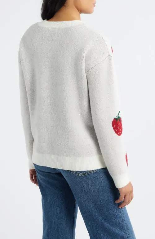 Bobeau Strawberry Jacquard Crewneck Sweater