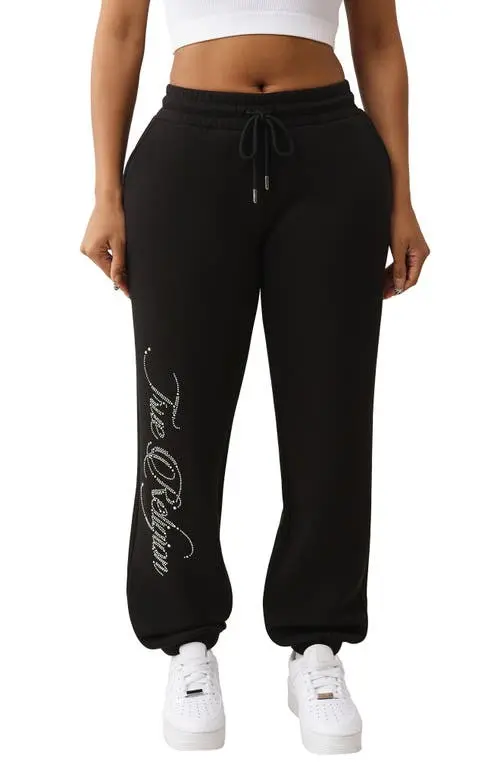 True Religion Crystal Logo Boyfriend Joggers - Jet Black