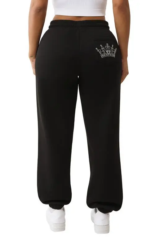 True Religion Crystal Logo Boyfriend Joggers - Jet Black
