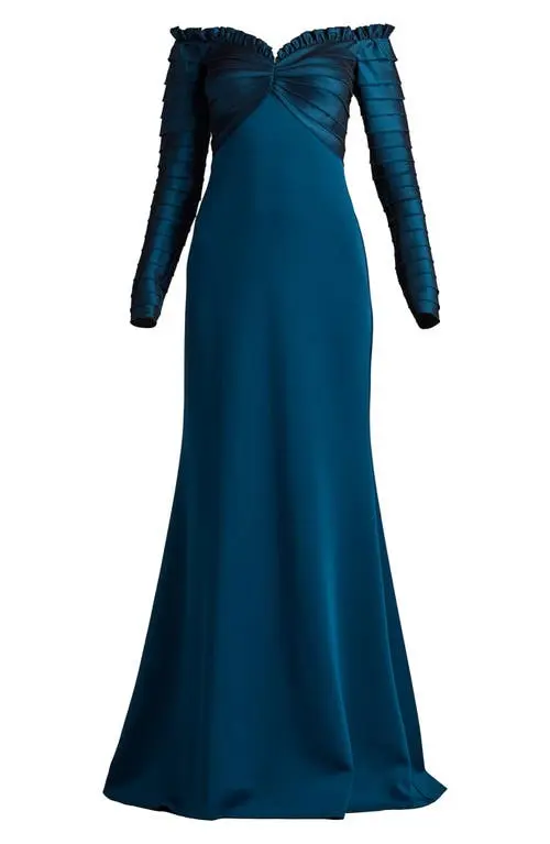 Tadashi Shoji Off-the-shoulder Long Sleeve Mermaid Gown
