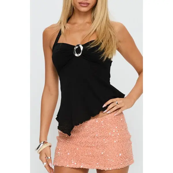 Princess Polly Attina Hardware Detail Halter Top - Black