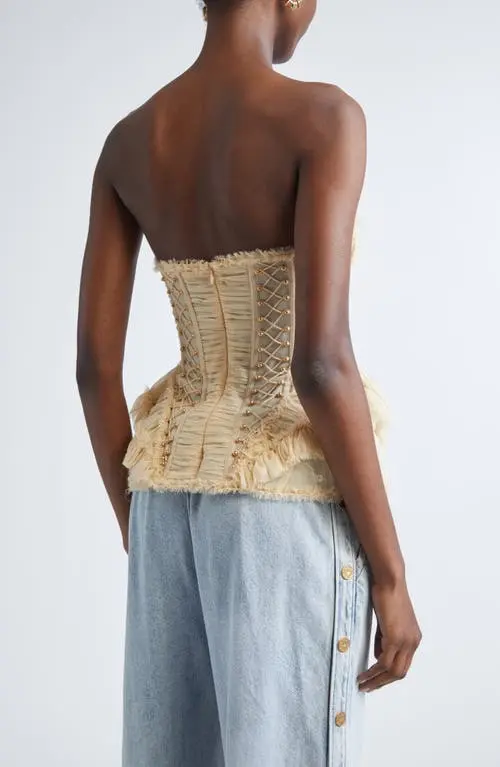 Zimmermann Rebellion Frayed Silk Corset Top - Cream
