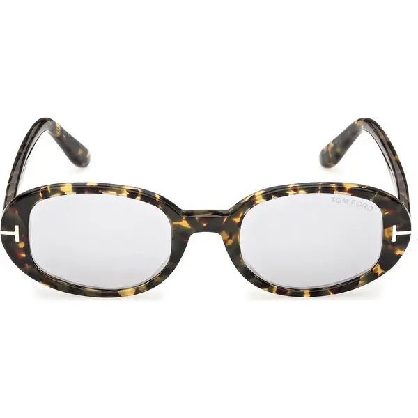 TOM FORD 49mm Oval Sunglasses - Tortoise Shell Havana/mirror