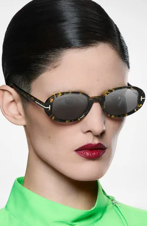 TOM FORD 49mm Oval Sunglasses - Tortoise Shell Havana/mirror