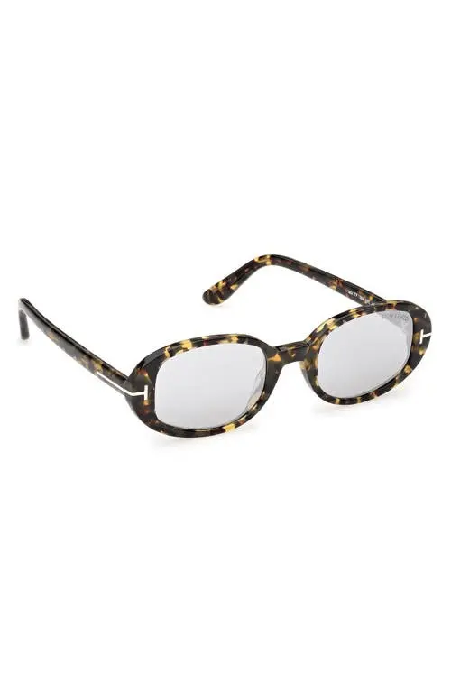 TOM FORD 49mm Oval Sunglasses - Tortoise Shell Havana/mirror