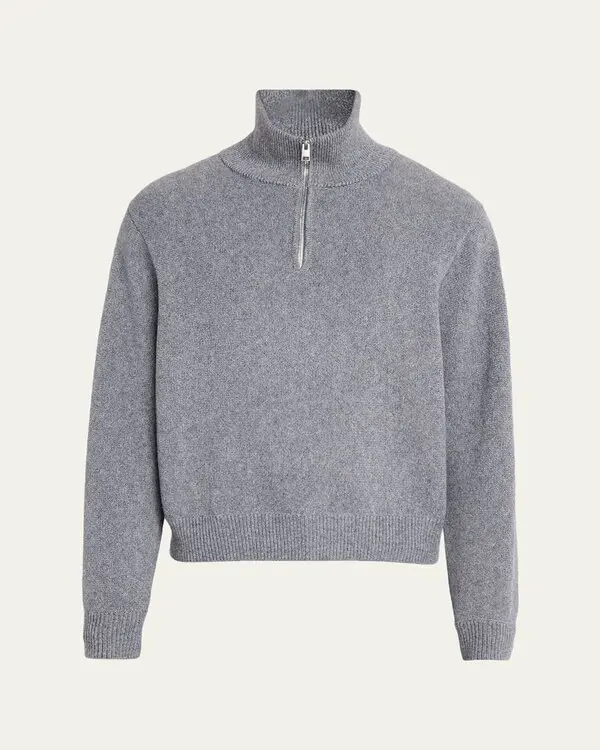 FRAME Wool And Cotton Quarter-zip Sweater - Grey Melange