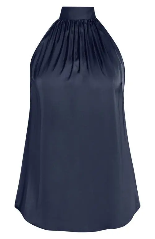 City Chic Sleeveless Satin Top - Navy