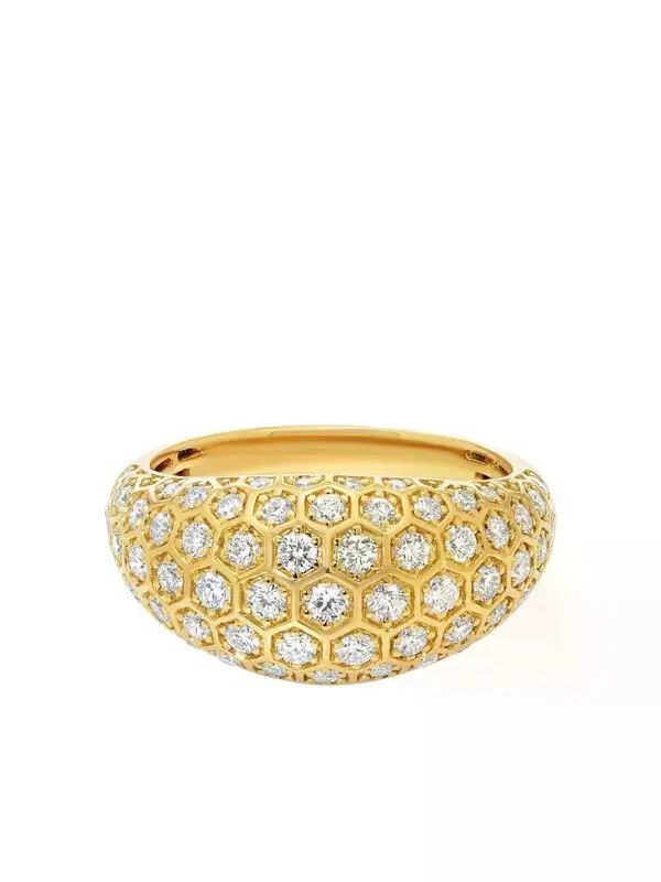 Sara Weinstock 18k Yellow Diamond Honeycomb Signet Ring - Gold