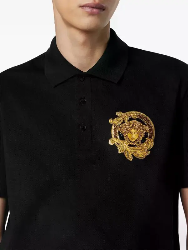 Versace Embroidered Cotton Piqué Polo Shirt