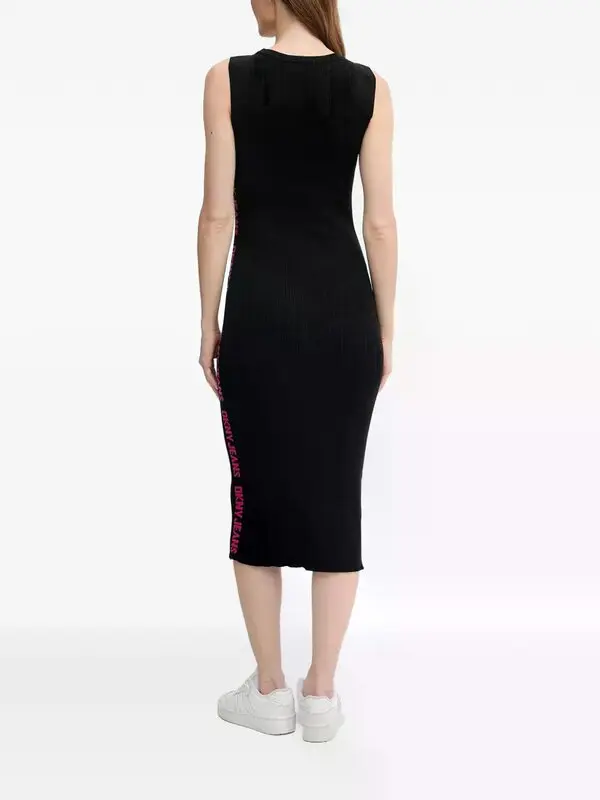 Dkny Ribbed Text-Detail Midi Dress - Black - 45% Off | Editorialist