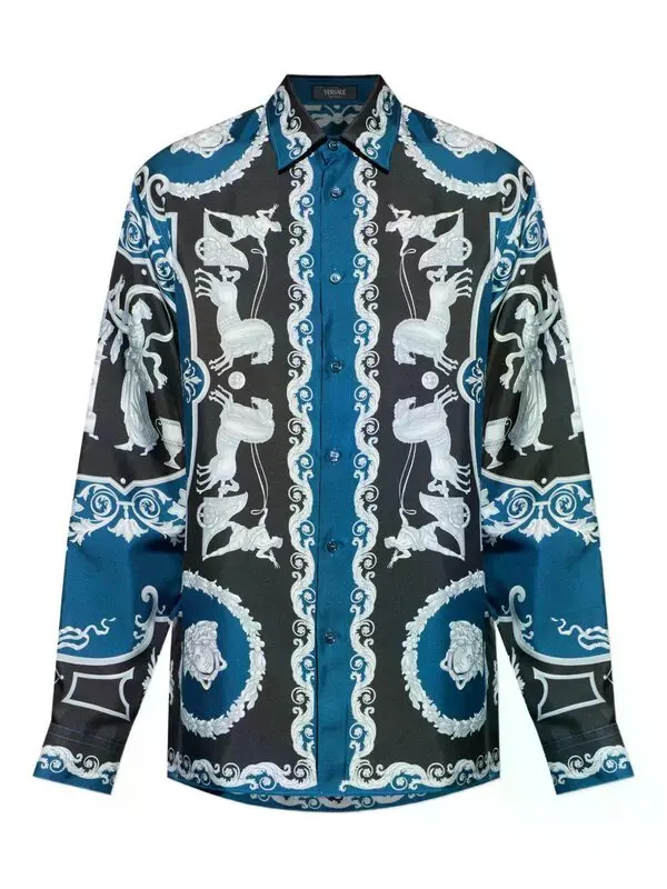 Versace Hall Of Heroes Printed Silk Shirt - Blue