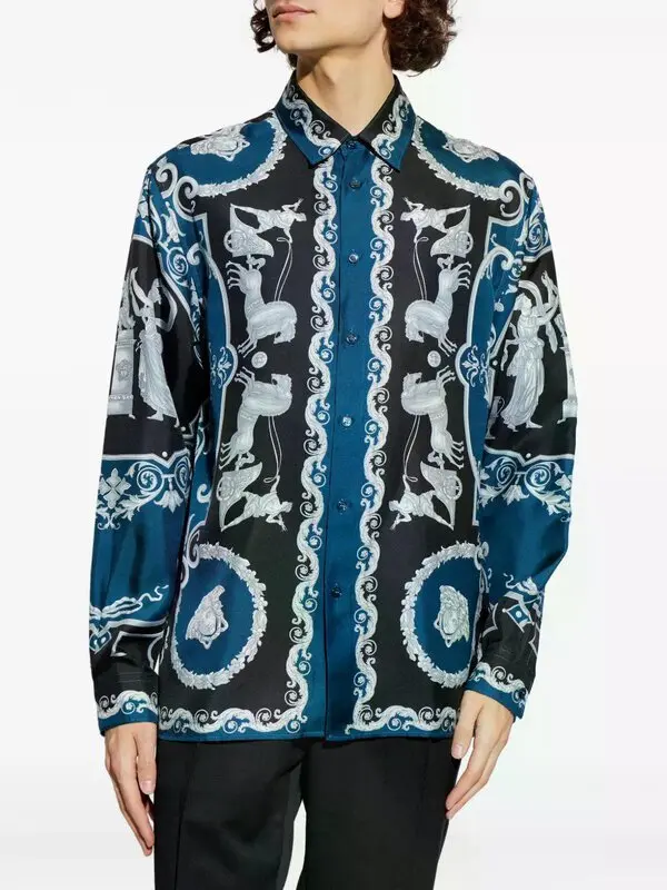 Versace Hall Of Heroes Printed Silk Shirt - Blue