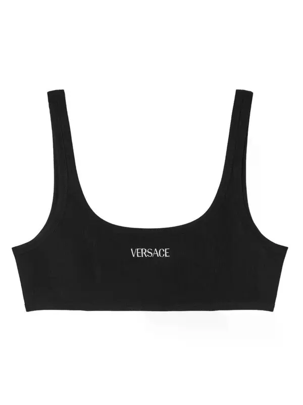 Versace Embroidered Logo Scoop Neck Sleeveless Top