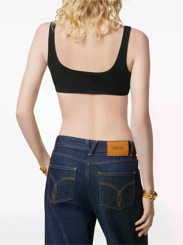 Versace Embroidered Logo Scoop Neck Sleeveless Top