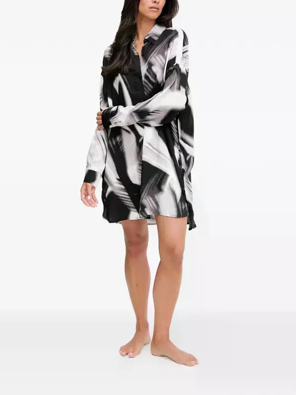Dkny Buttoned Printed Nightdress - Black