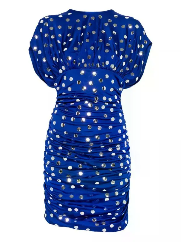 David Koma Ruched Embellished Midi Dress - Blue