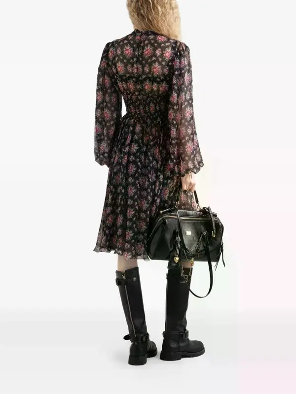Dolce & Gabbana Floral Long-sleeves Midi Dress - Black