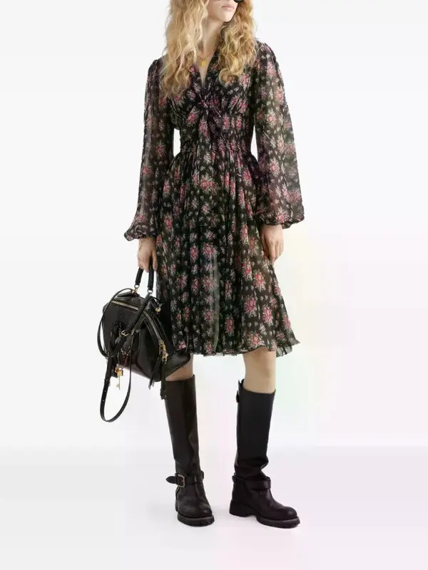 black tiered long sleeve dress Black Balloon Sleeve Cord Tiered Elsa Mini Dress