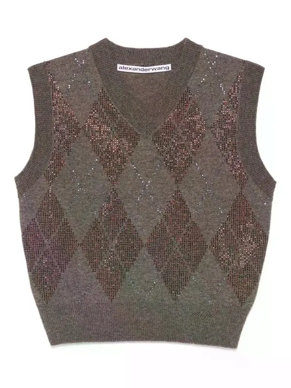 Alexander Wang Argyle V-neck Vest - Brown