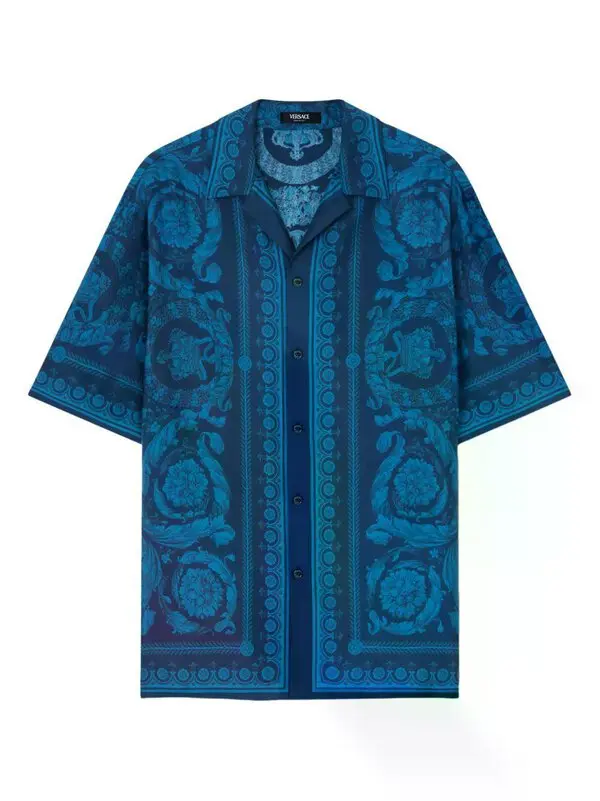 Versace Barocco-print Short-sleeve Shirt - Blue