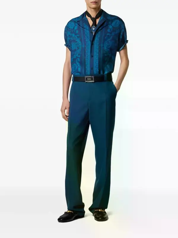 Versace Barocco-print Short-sleeve Shirt - Blue