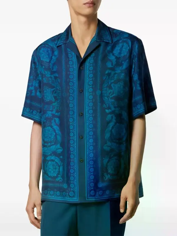 Versace Barocco-print Short-sleeve Shirt - Blue