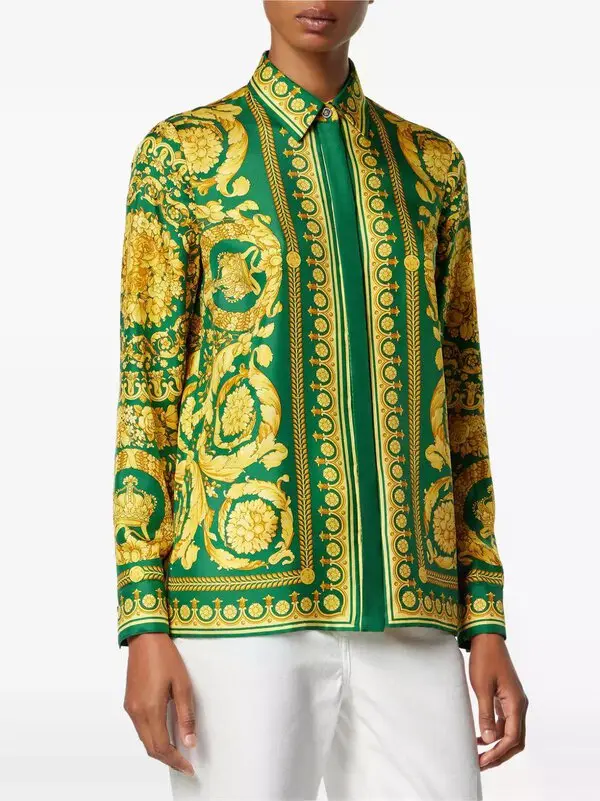 Versace Barocco Print Silk Shirt - Green