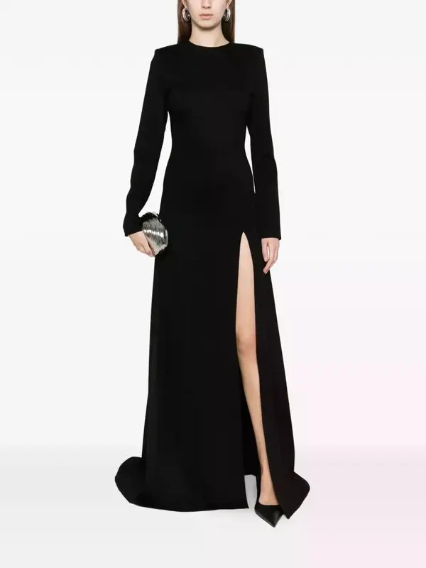 MIAU BY CLARA ROTESCU Long-sleeve Slit Maxi Dress - Black