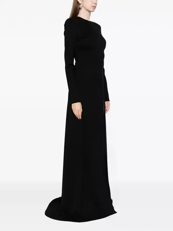MIAU BY CLARA ROTESCU Long-sleeve Slit Maxi Dress - Black