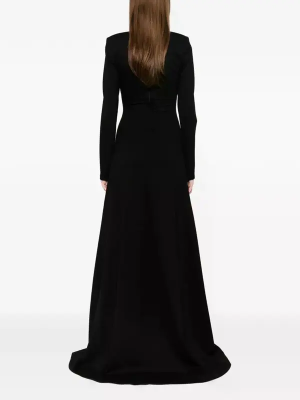 MIAU BY CLARA ROTESCU Long-sleeve Slit Maxi Dress - Black