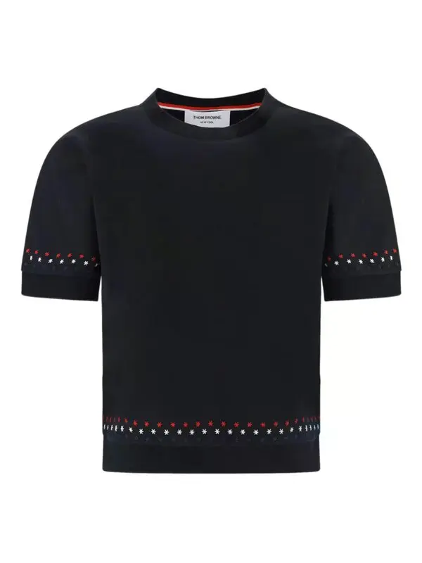 Thom Browne Snowflake-embroidered Crew-neck T-shirt - Black