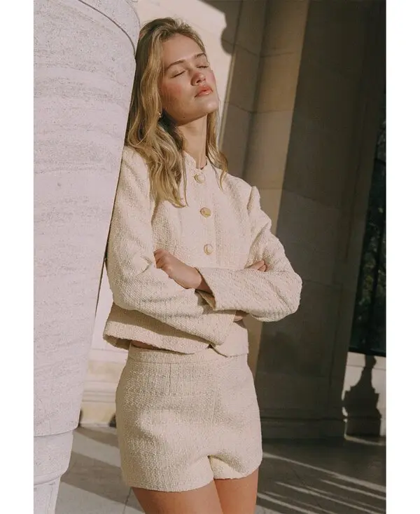 French Connection Structured Tweed Curved Shorts