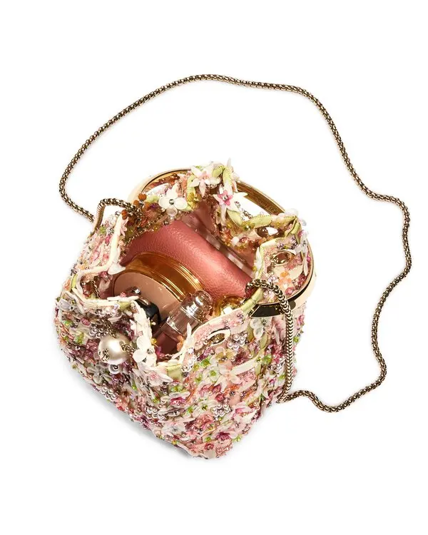 JIMMY CHOO Bon Bon Floral Embroidered Mesh Bucket Bag - Rose Multi