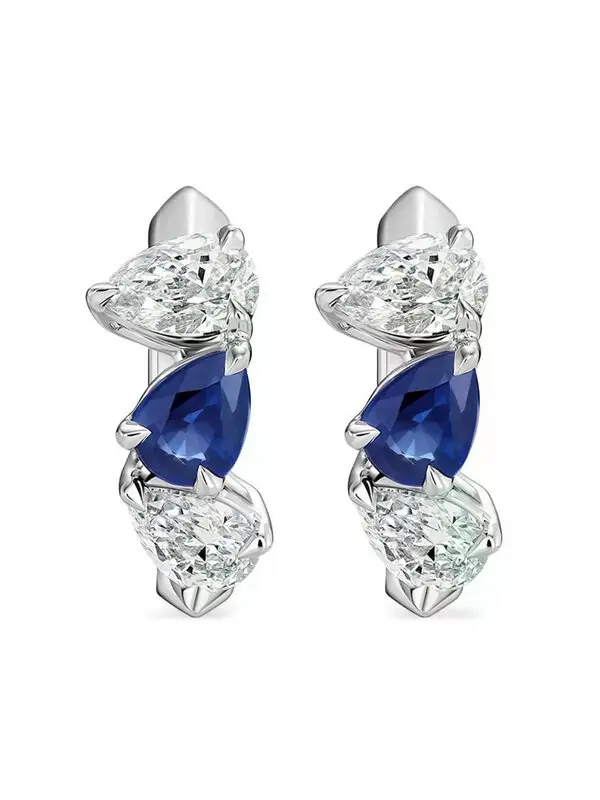Phillips House Platinum Diamond And Sapphire Huggie Earrings - Silver