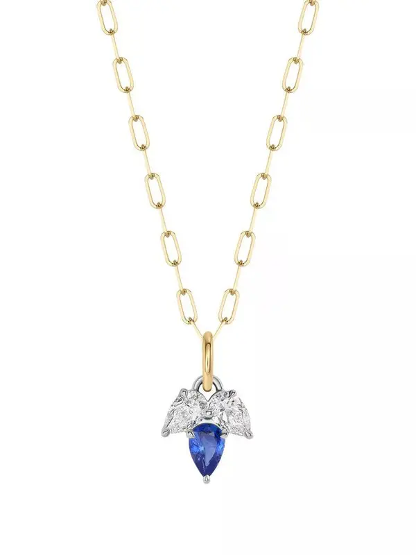 Phillips House 18k Yellow And Platinum Triple Leaf Diamond And Sapphire Necklace - Gold