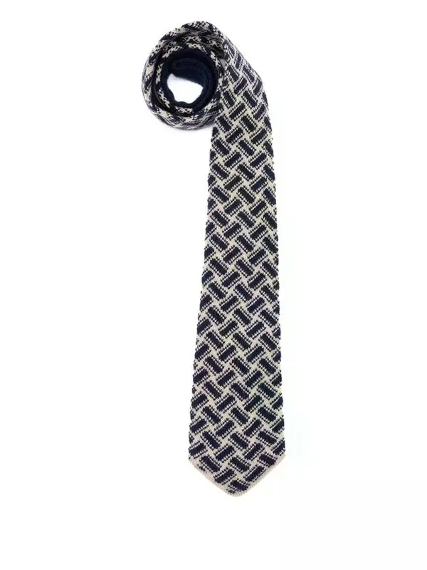 DRUMOHR Cashmere Geometric-pattern Neck Tie - Blue
