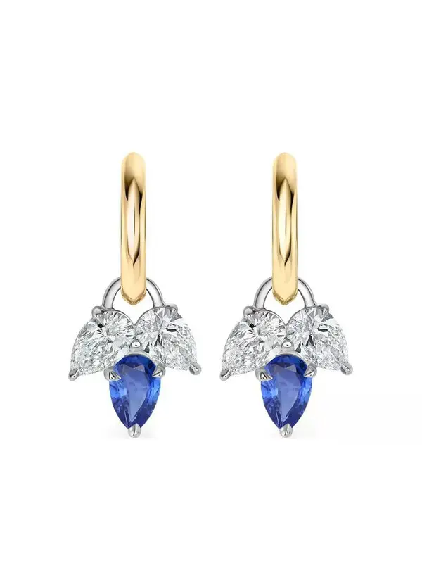 Phillips House 18k Yellow Platinum, Diamond, And Sapphire Triple-leaf Huggie Earrings - Gold