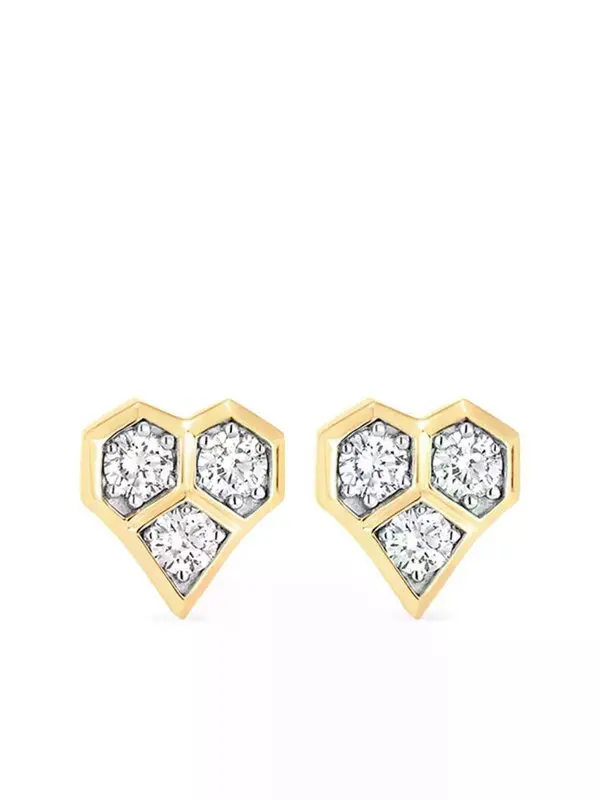 Sara Weinstock 18k Yellow Diamond Honeycomb Heart Stud Earrings - Gold